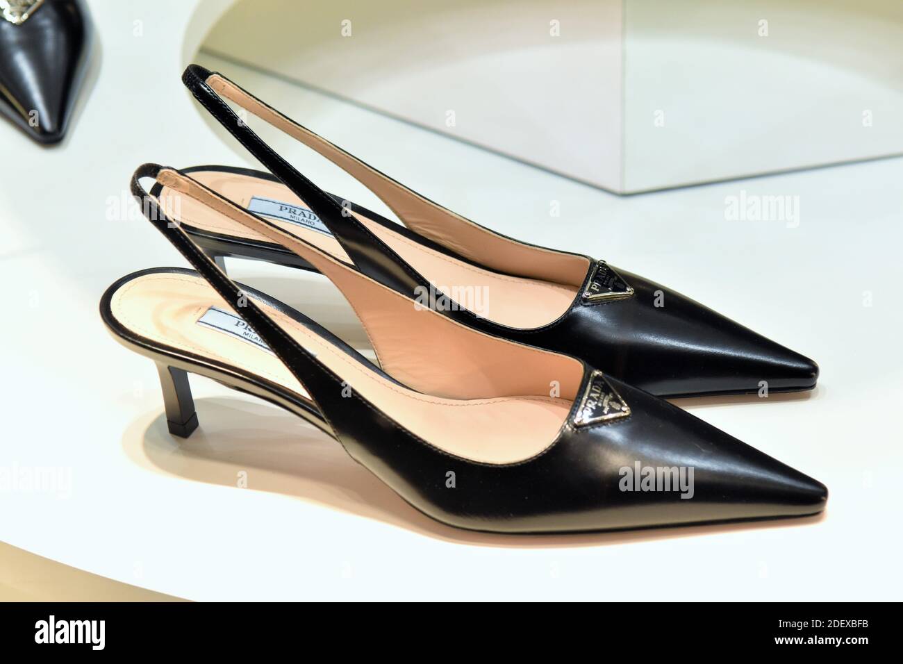 SHOES ON DISPLAY AT PRADA BOUTIQUE IN CONDOTTI STREET Stock Photo - Alamy