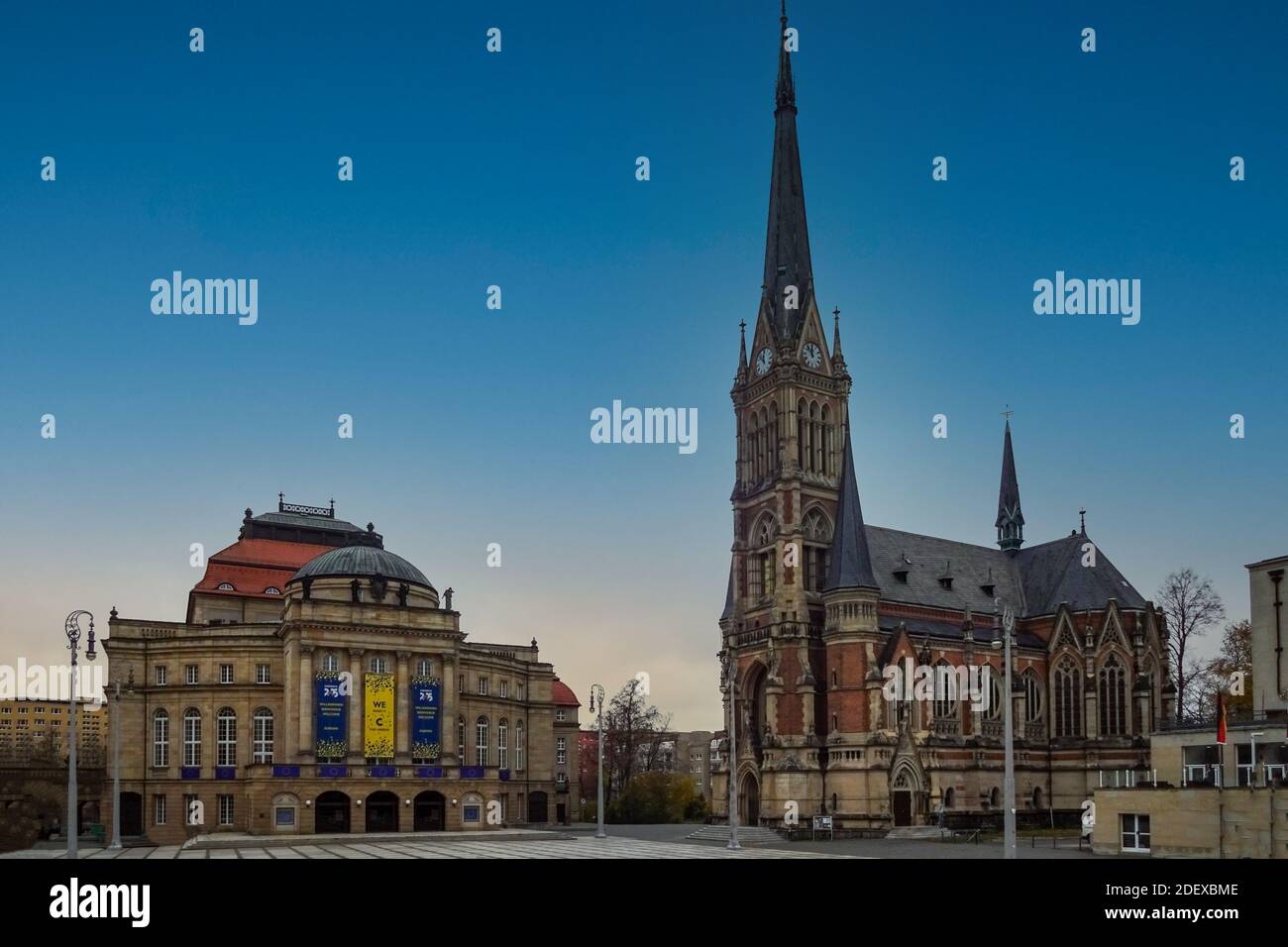 Theaterplatz with historical opera house and Petri church in Chemnitz ...