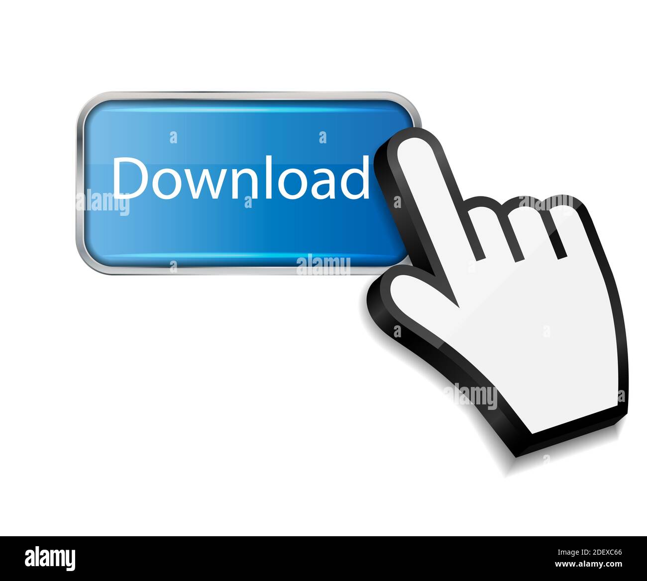 Mouse hand cursor on download button illustration Stock Photo - Alamy