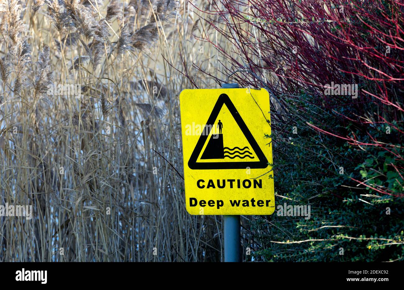 Caution Deep water sign, Tournament Fields Business Park, Warwick, UK ...