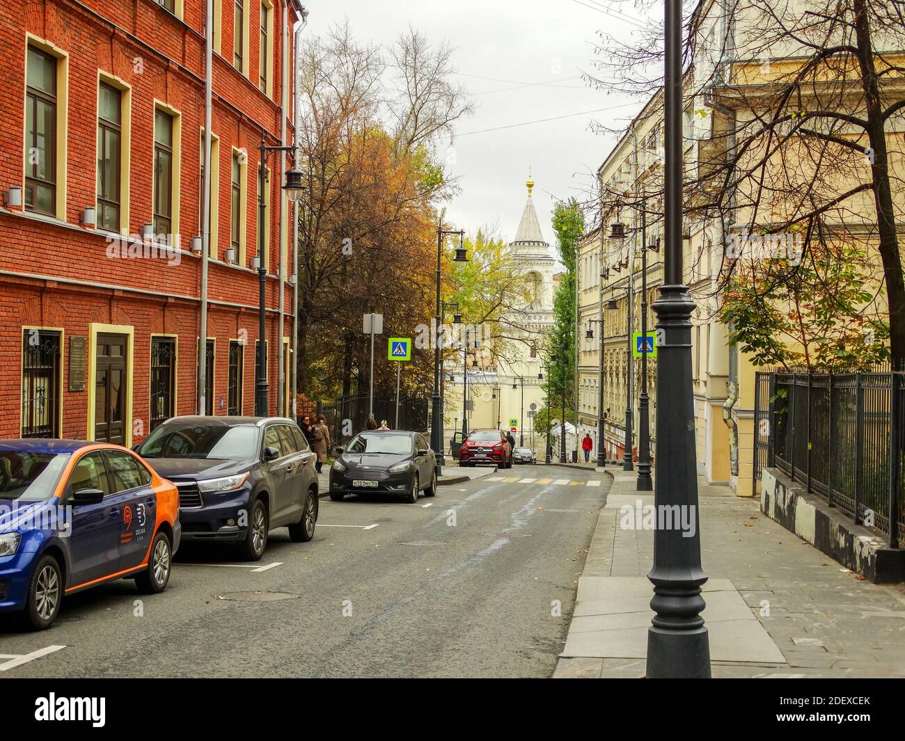 Russia, Moscow, November 2020. Old Moscow street with historical ...