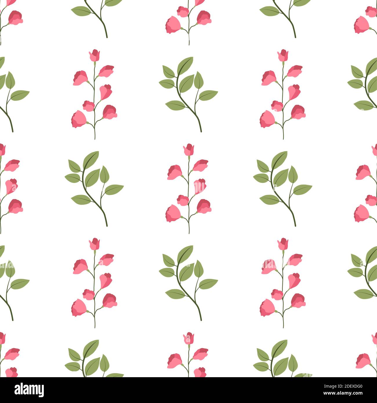 Floral seamless pattern with green leaves branch and pink sweet peas ...