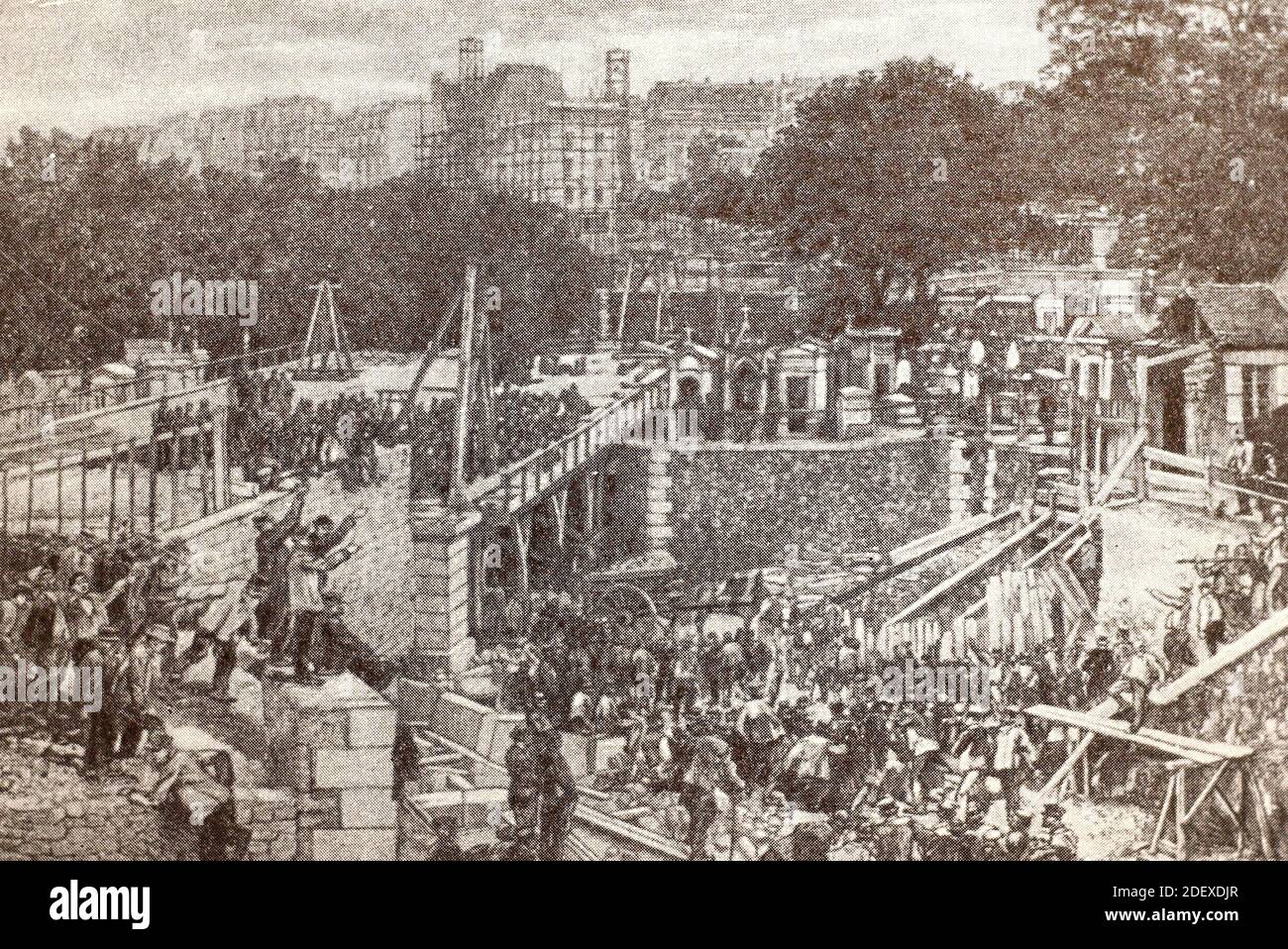 Paris construction workers strike. Engraving from 1888 Stock Photo - Alamy