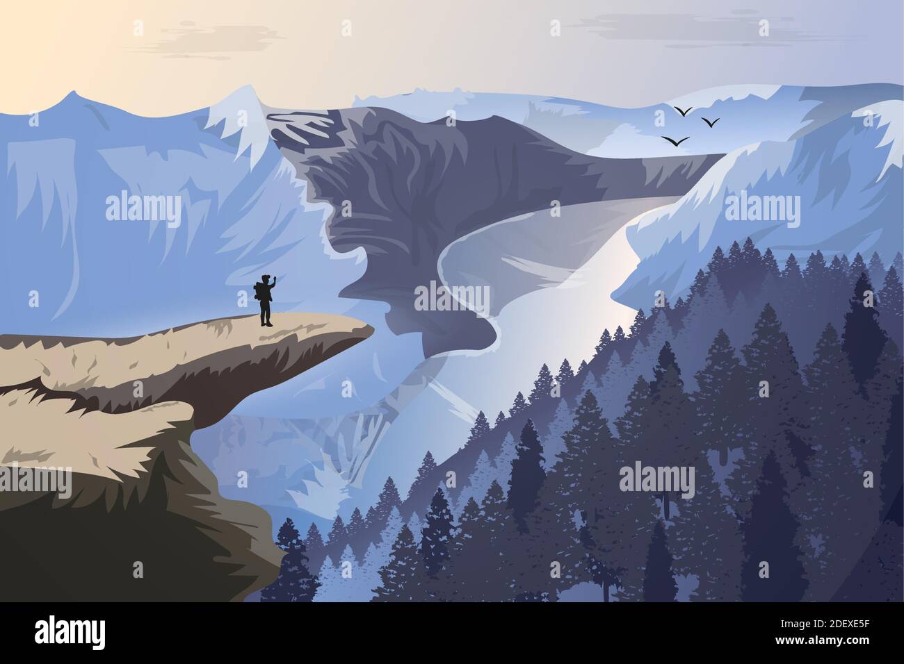 Landscape river forest mountains Stock Vector Images - Alamy