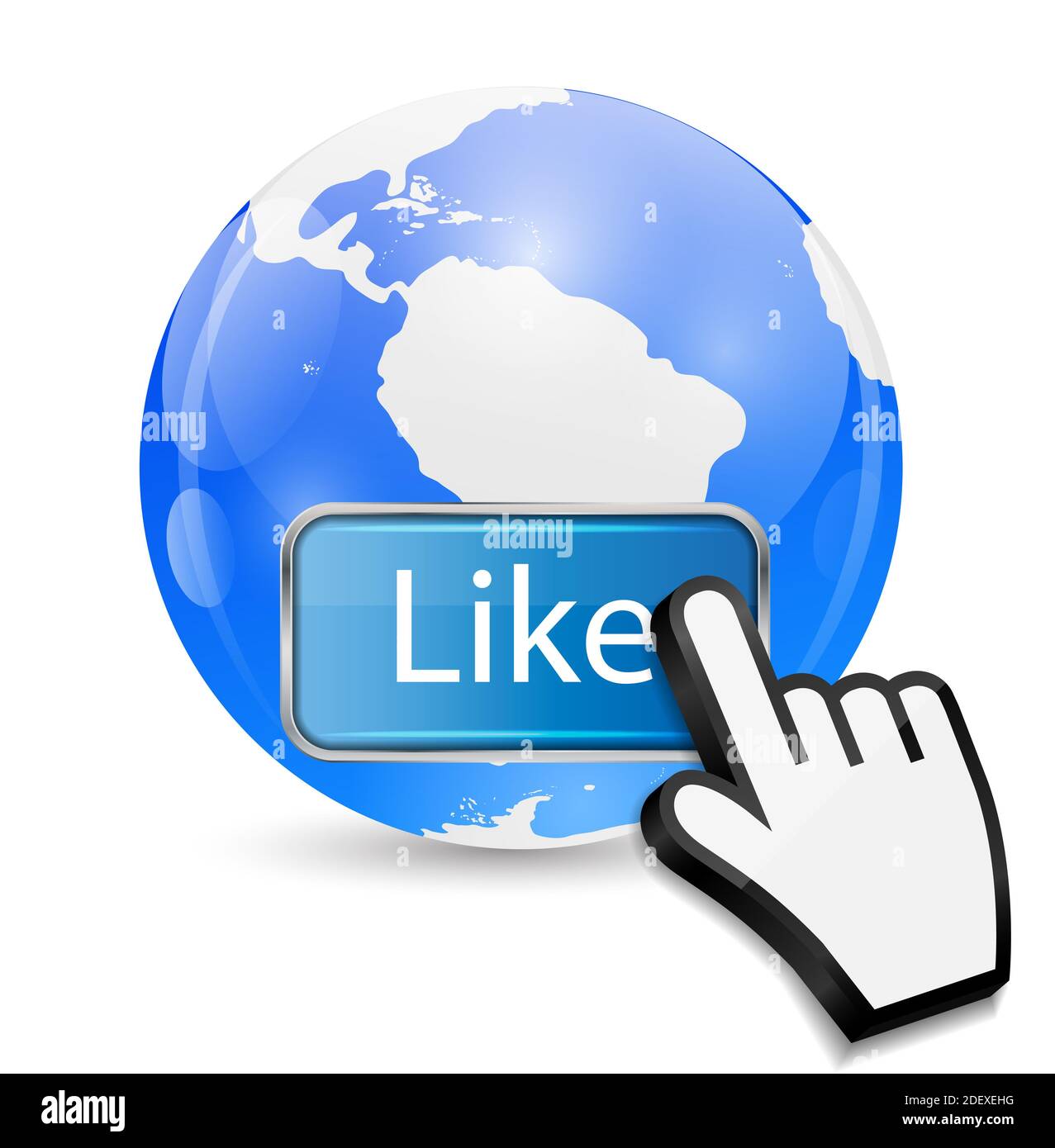 Mouse Hand Cursor on Like Button and Globe Illustration Stock Photo - Alamy