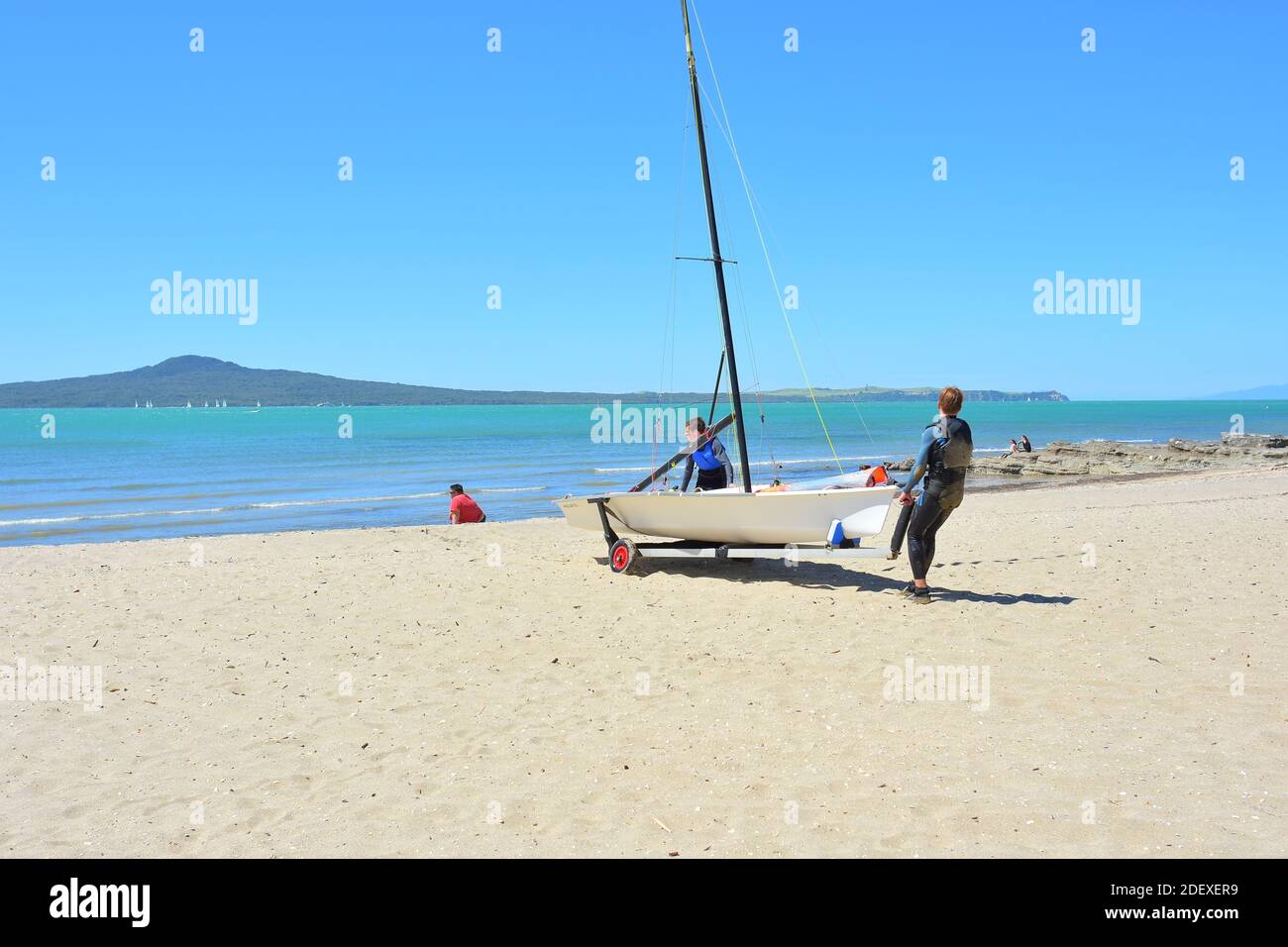 AUCKLAND, NEW ZEALAND - Nov 28, 2020: View of boys pulling small racing ...