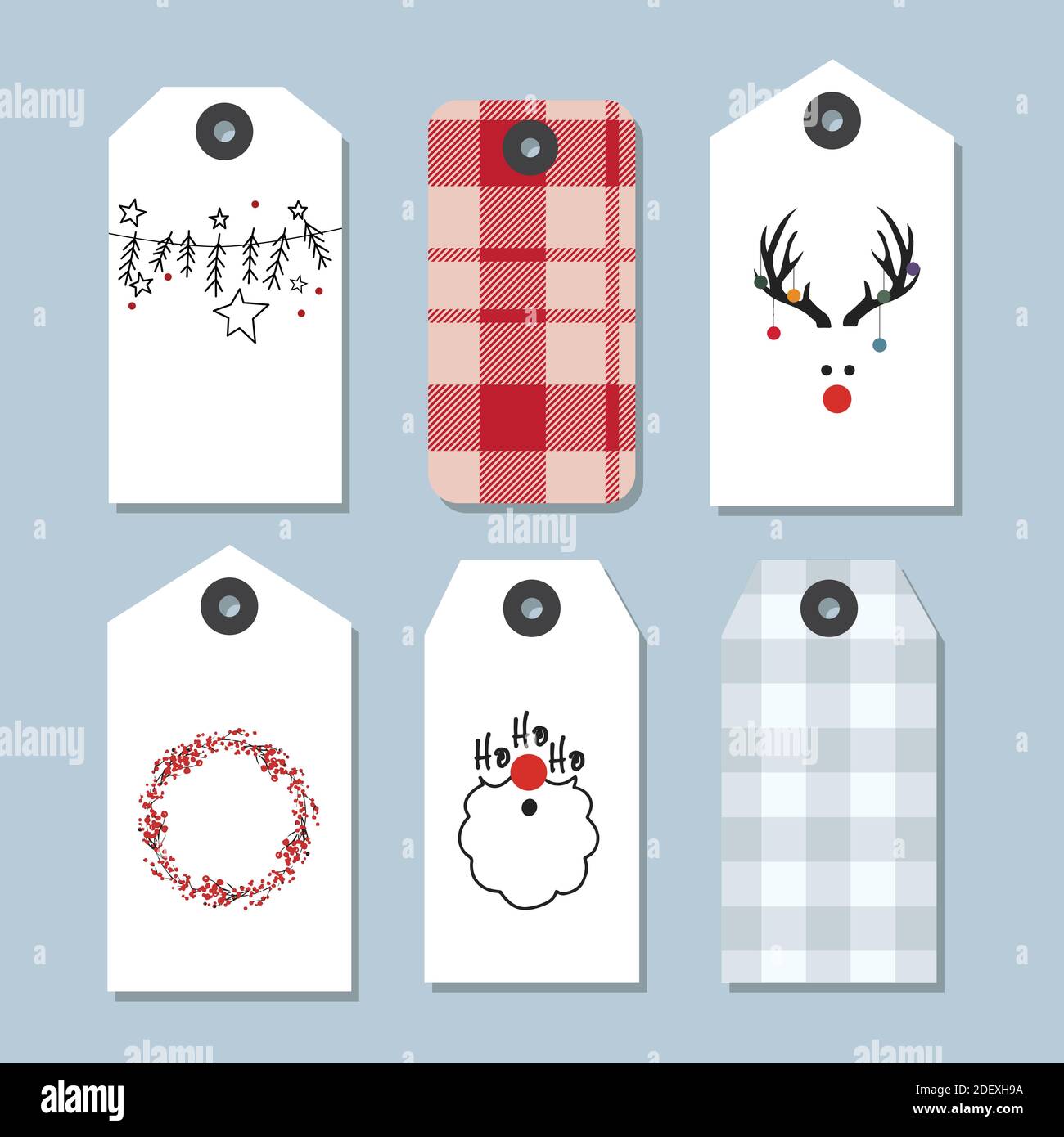 Vintage Christmas Gift Tags Set. Simple Labels Deer, Chain, Wreath and ...