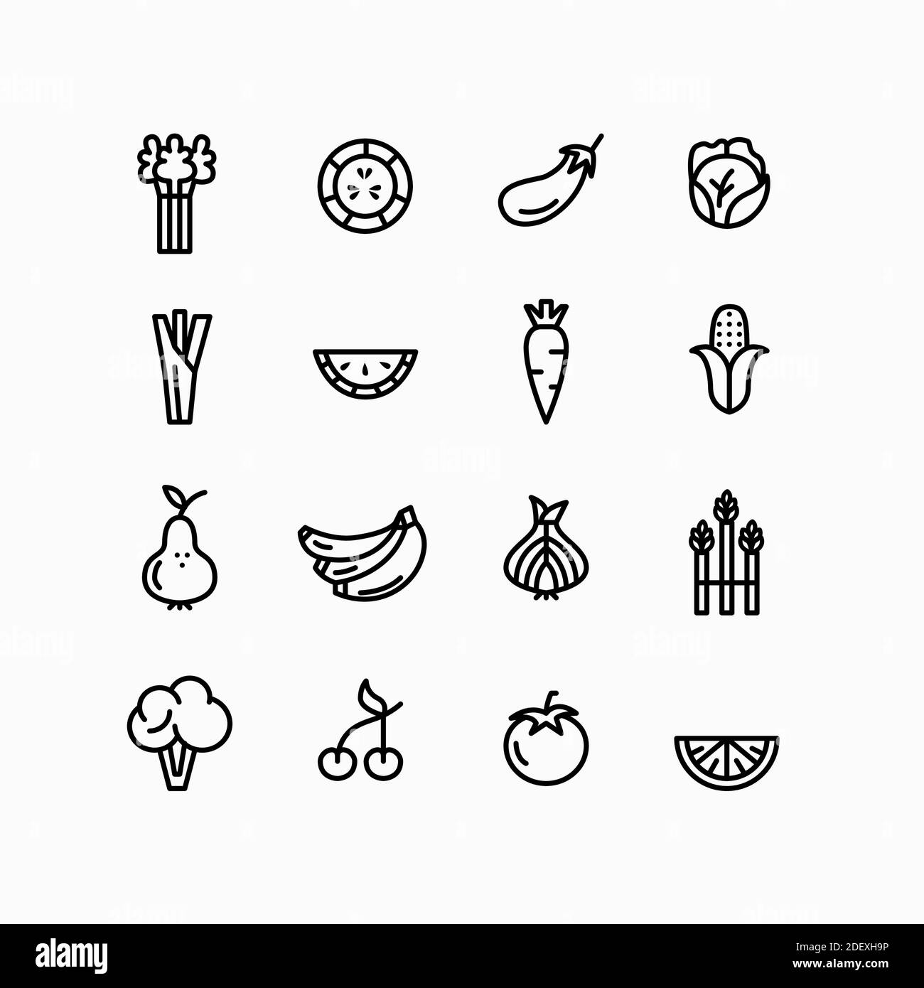 Vegetables and fruits green healthy eating icons Stock Vector Image ...