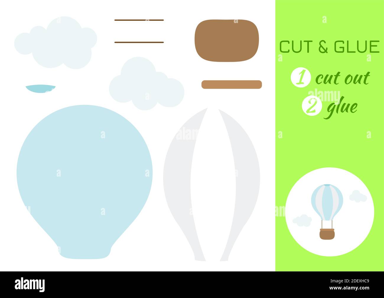 Cut and glue paper air hot balloon. Color paper cutting application ...