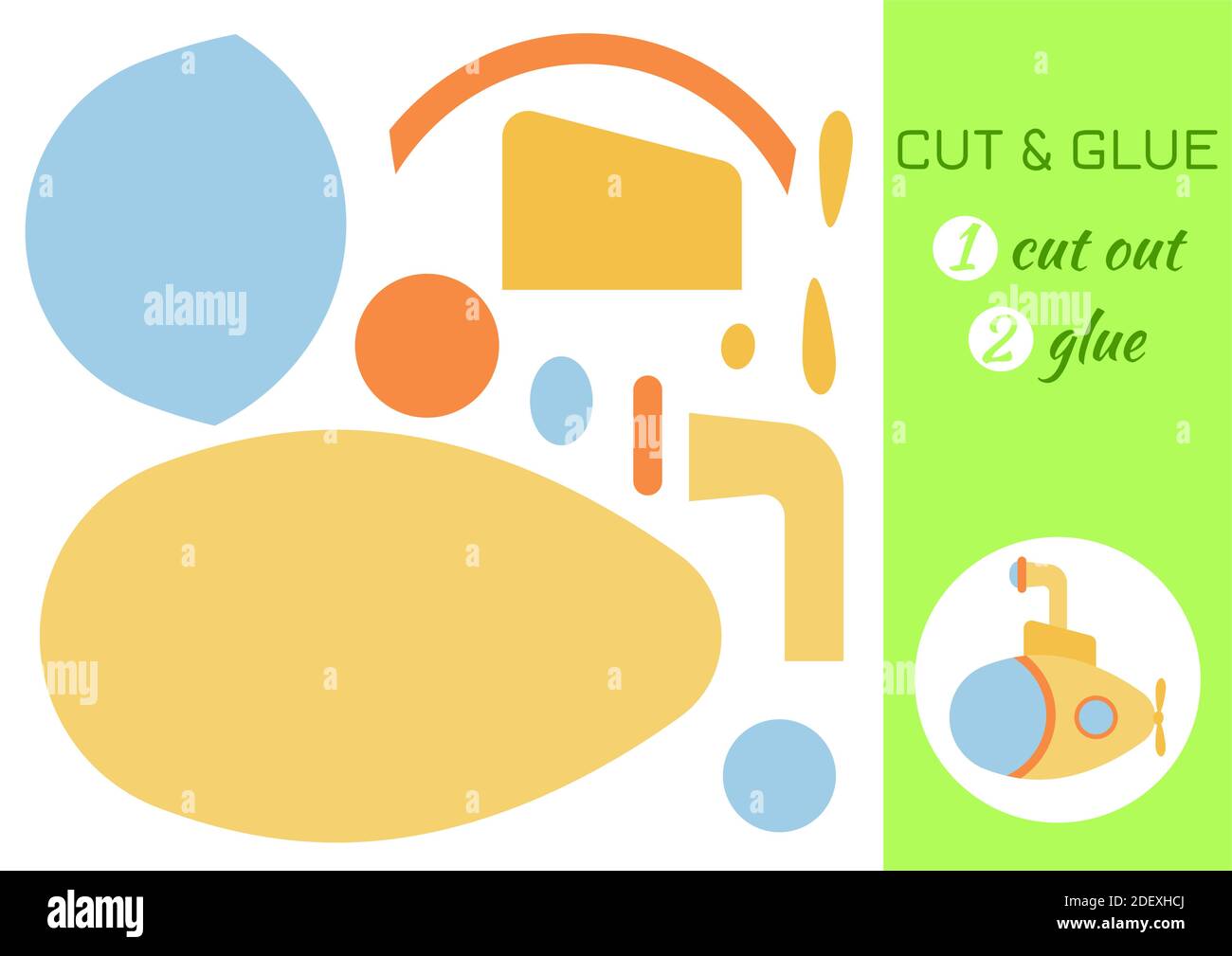 Cut and glue paper submarine. Color paper cutting application game ...