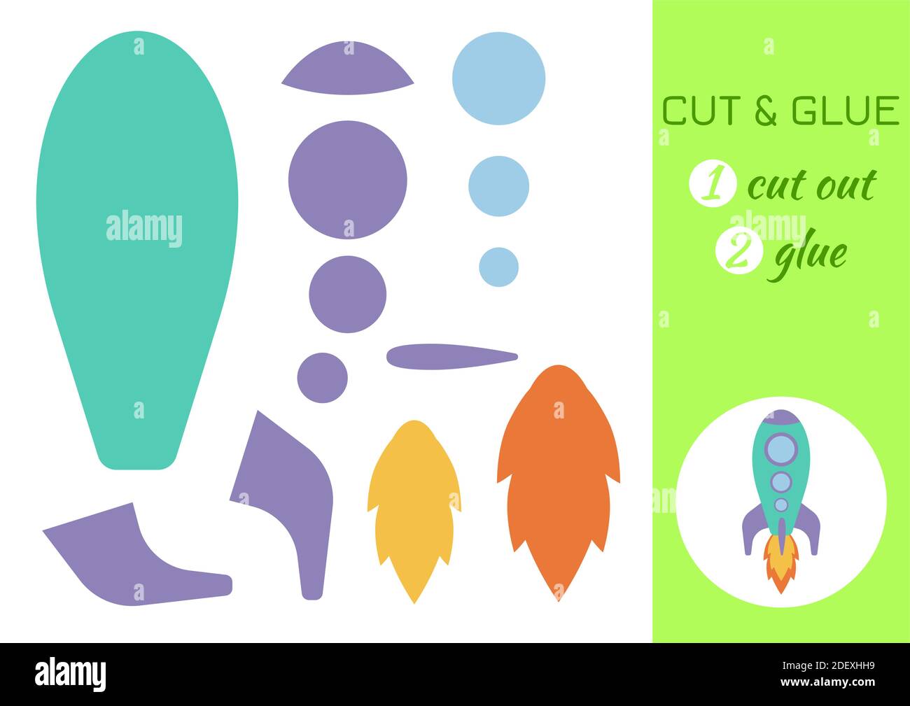 Cut and glue paper rocket. Color paper cutting application game ...