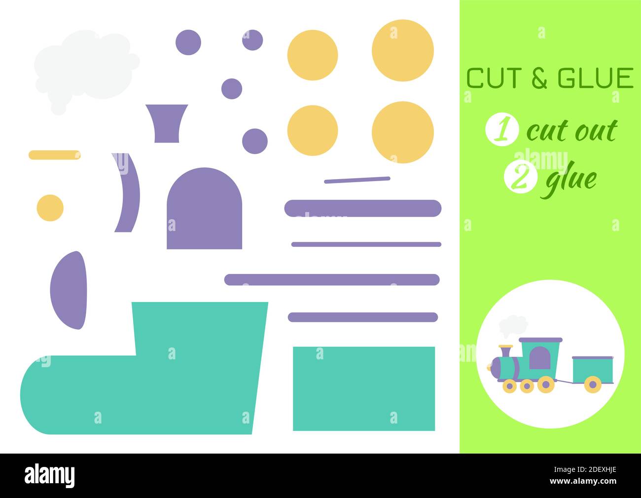 Cut and glue paper train. Color paper cutting application game ...