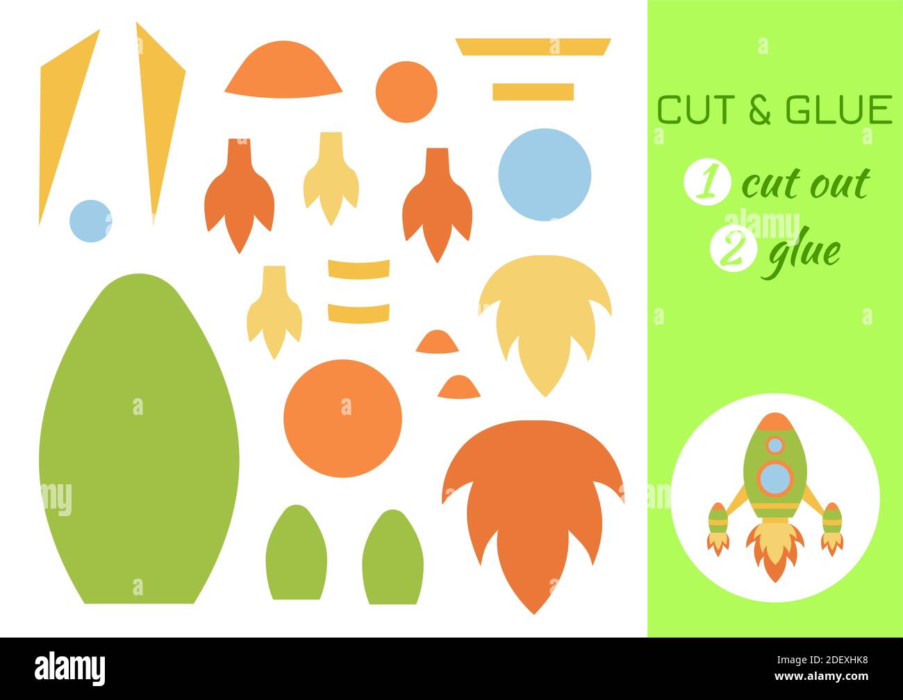 Cut and glue paper rocket. Color paper cutting application game ...