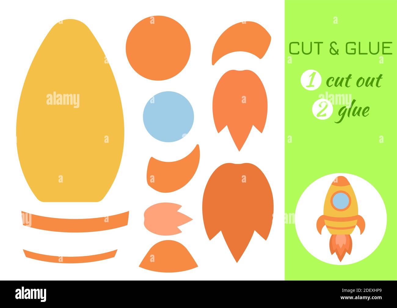 Cut and glue paper rocket. Color paper cutting application game ...