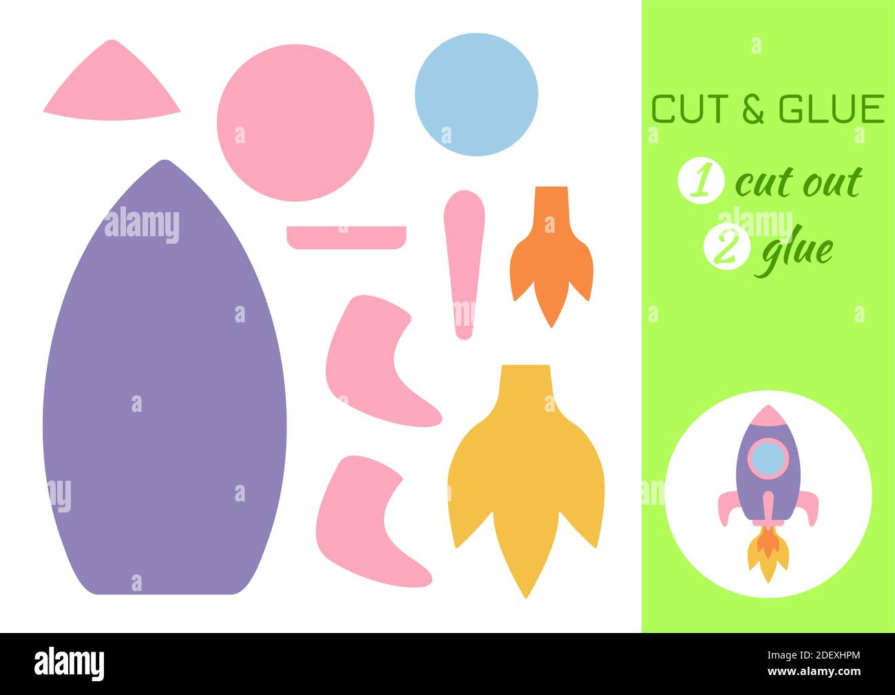 Cut and glue paper rocket. Color paper cutting application game ...