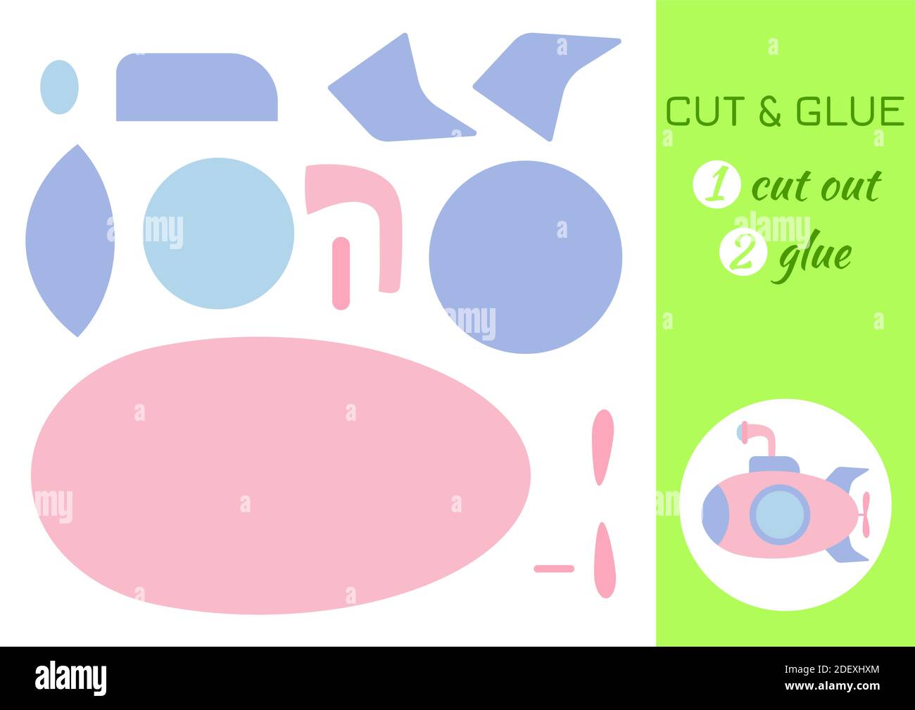 Cut and glue paper submarine. Color paper cutting application game ...