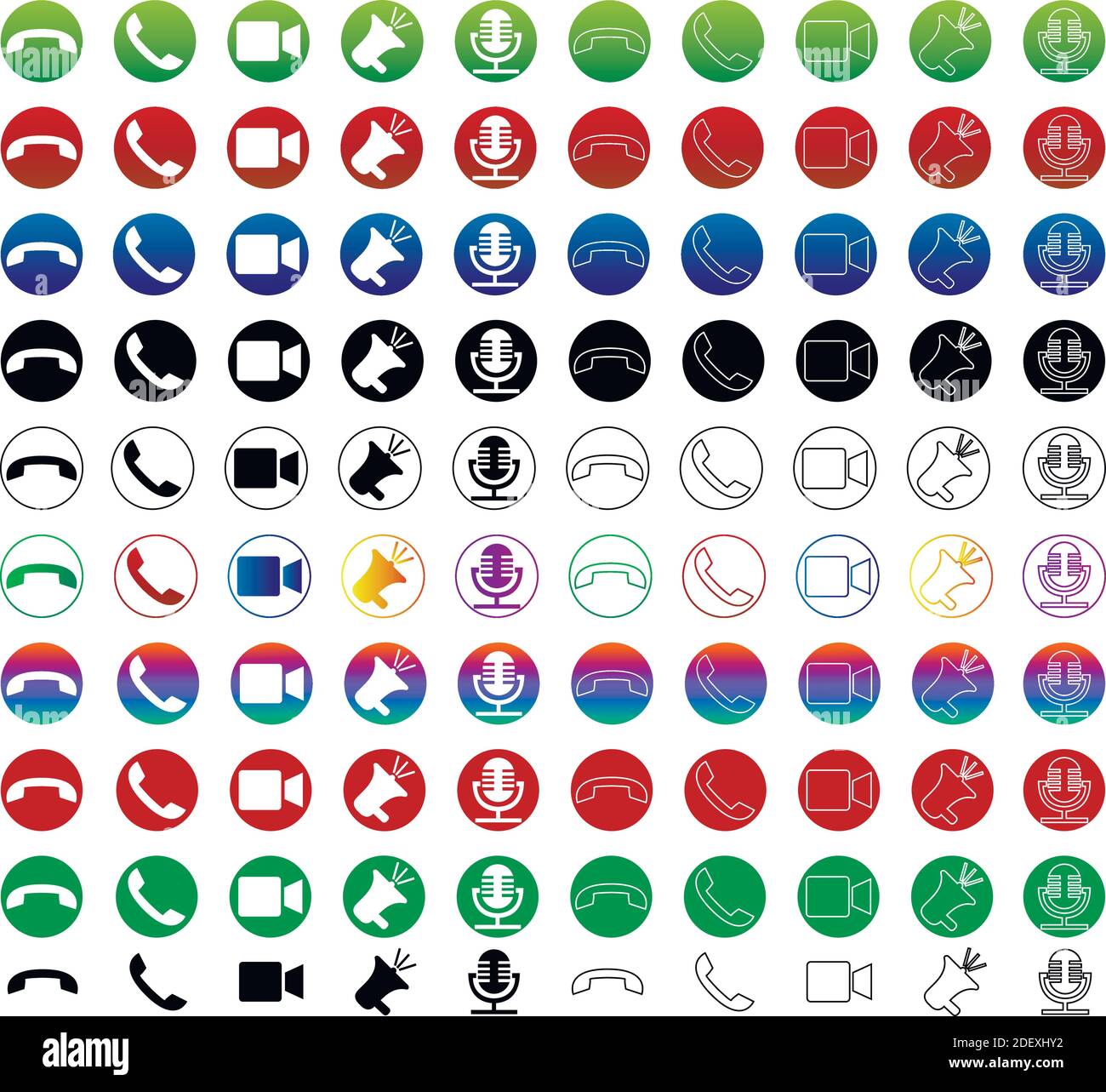 Set of communication icons button. Phone, sound, microphone, camera ...