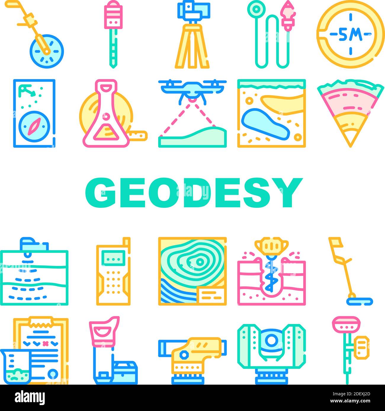 Geodesy Equipment Collection Icons Set Vector Illustration Stock Vector ...