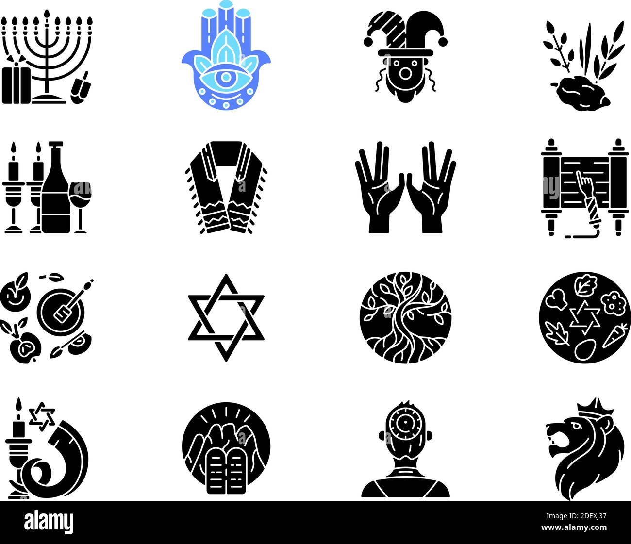 Jewish holidays black glyph icons set on white space Stock Vector Image ...