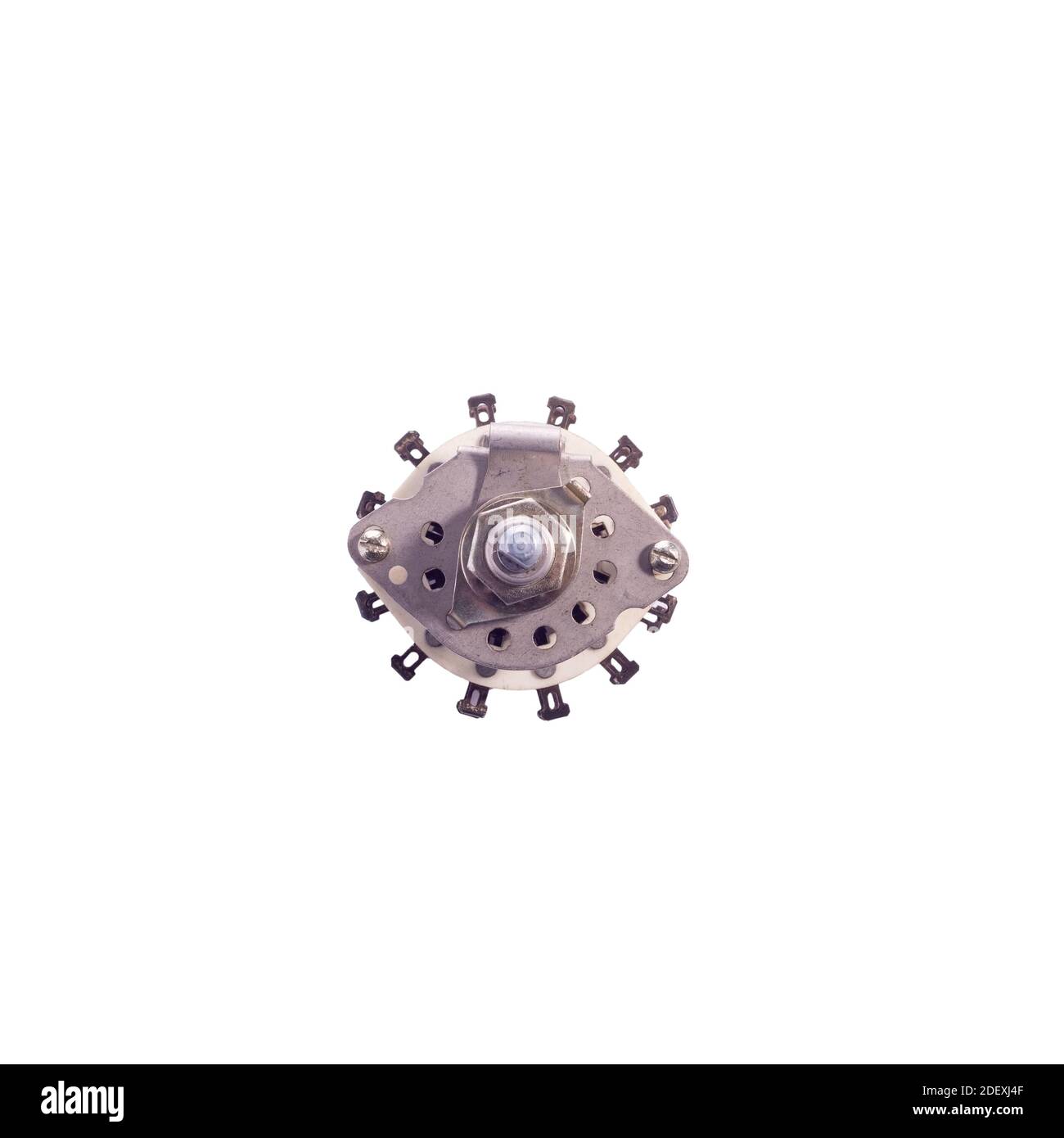 old electronic components, switch on a white background microcircuit ...