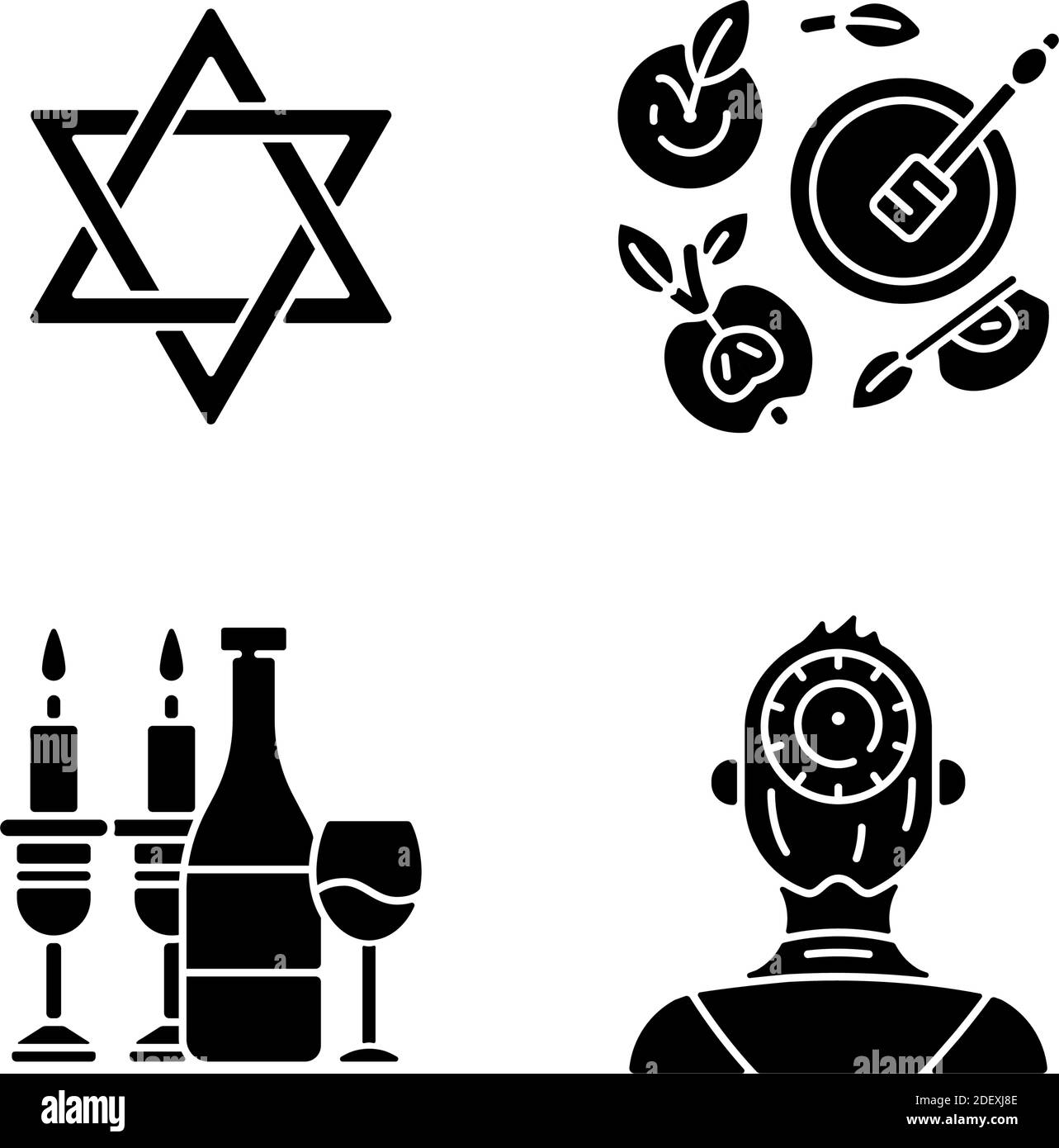 Jewish symbolism black glyph icons set on white space Stock Vector ...