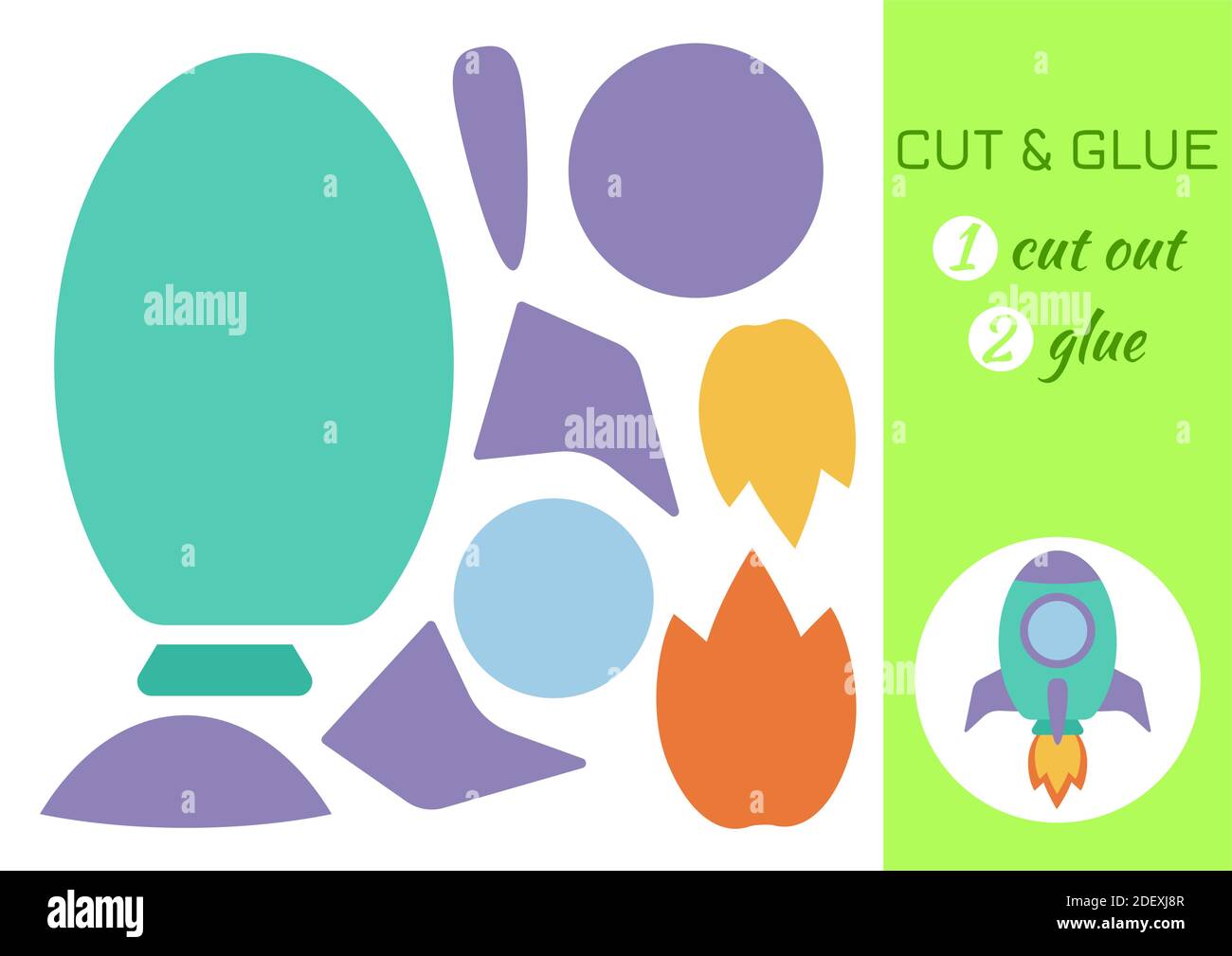 Cut and glue paper rocket. Color paper cutting application game ...