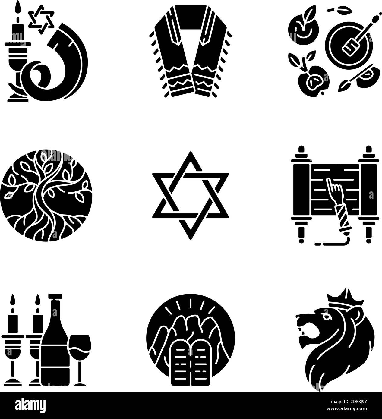 Judaism symbols black glyph icons set on white space Stock Vector Image ...