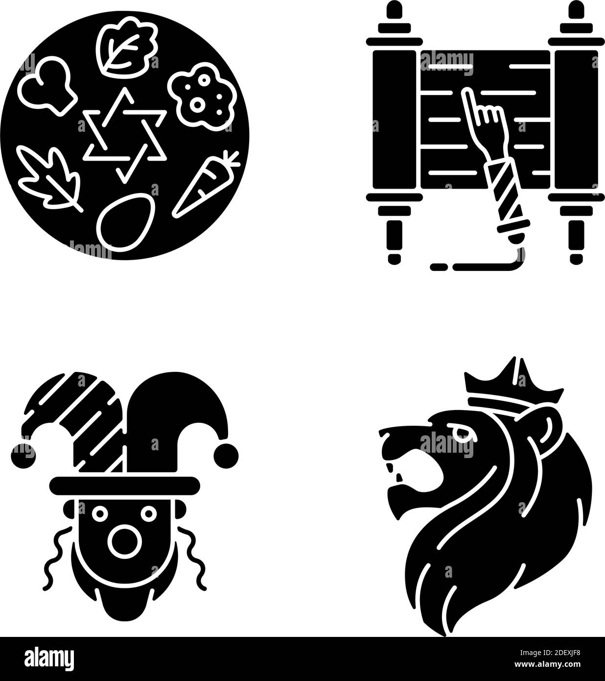 Jewish religious symbols black glyph icons set on white space Stock ...
