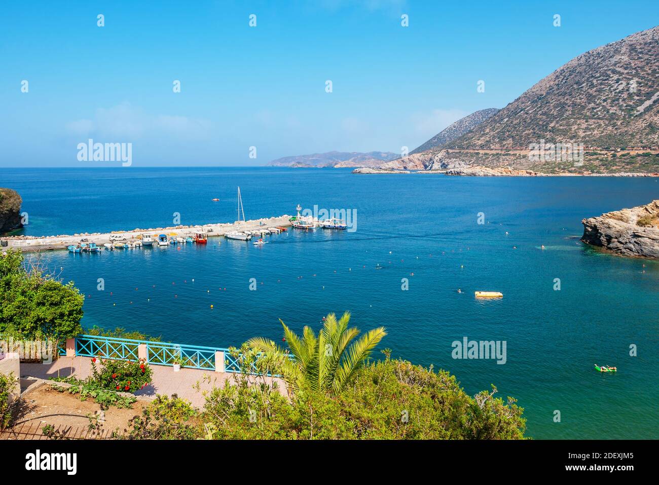 Seascape with old port at Bali resort village. Crete island, Greece ...