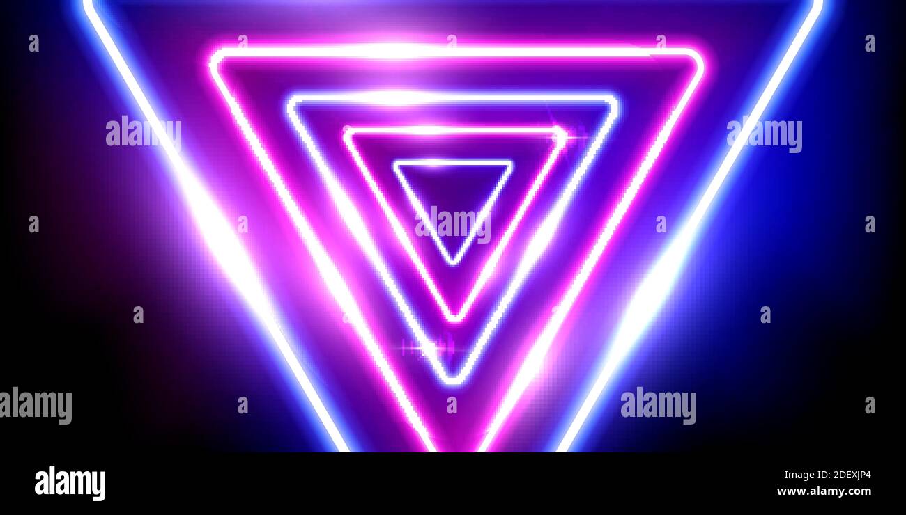 Glowing neon pink and blue triangles abstract background. Lines with ...