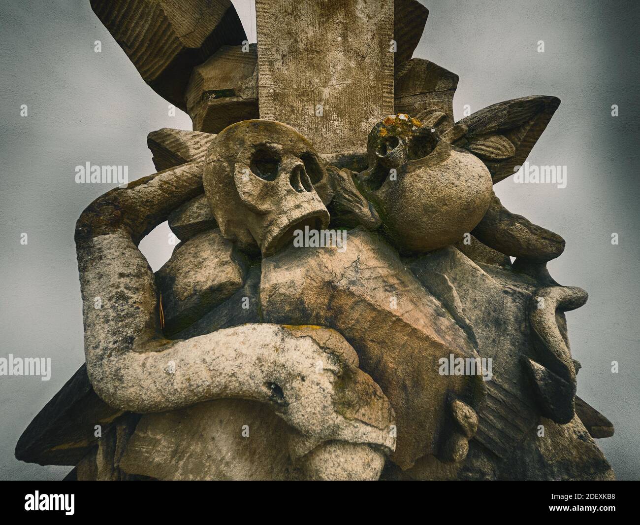 WIESENTH, GERMANY - Dec 04, 2019: A creepy crafted skull sculpture ...