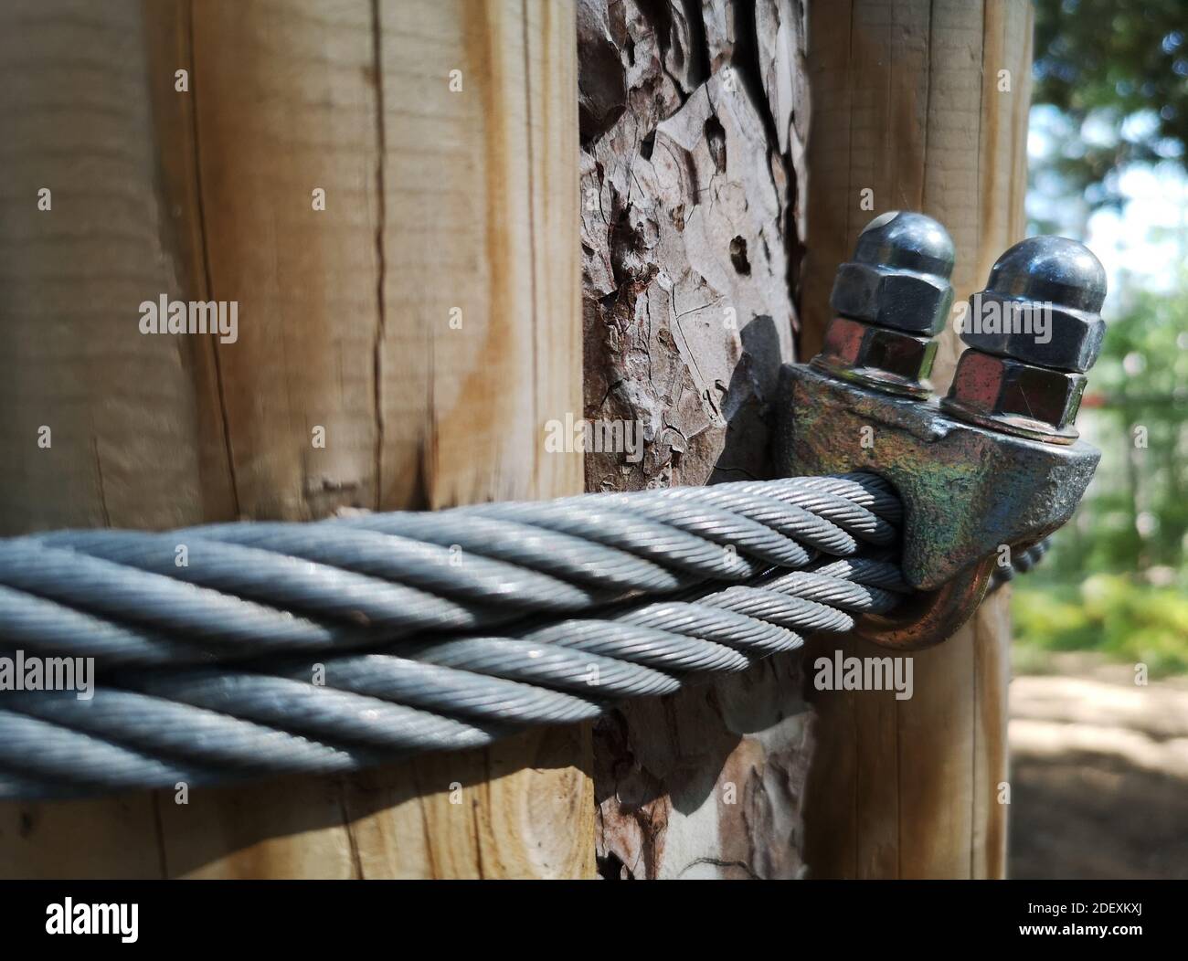 steel cable with clamps around shaft safety Stock Photo - Alamy