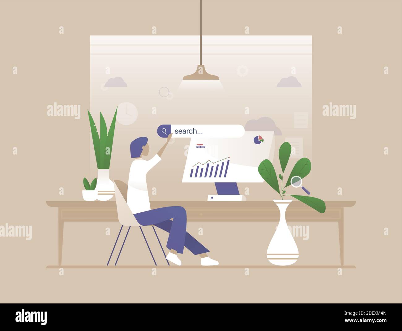 Worker man searching on web. Vector illustration Stock Vector Image ...