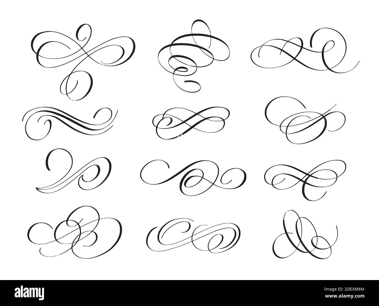 Vector grunge flourishes ink pen calligraphy set Stock Vector Image ...