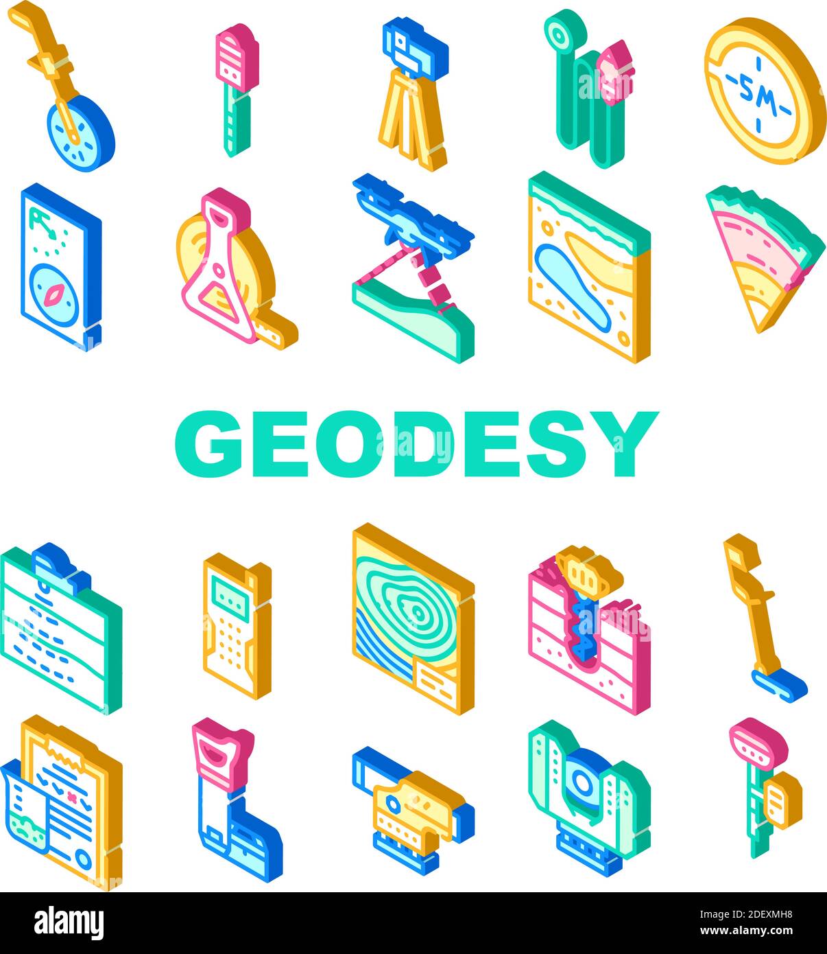 Geodesy Equipment Collection Icons Set Vector Illustration Stock Vector ...