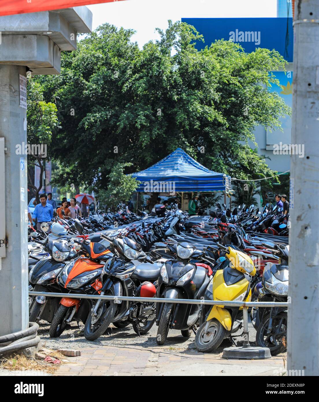 Lots of Motorbikes or motorcycles parked in the centre of Ho Chi Minh ...