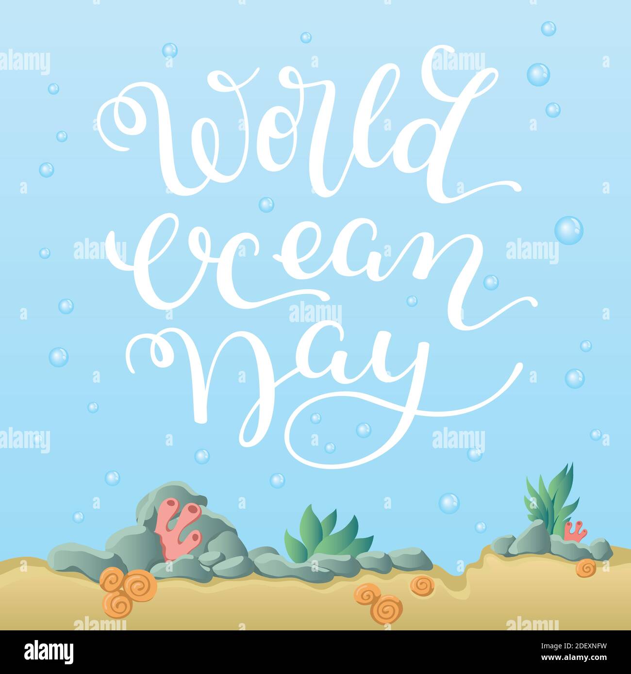 Hand lettering World Ocean Day. Template for card, poster, print Stock ...