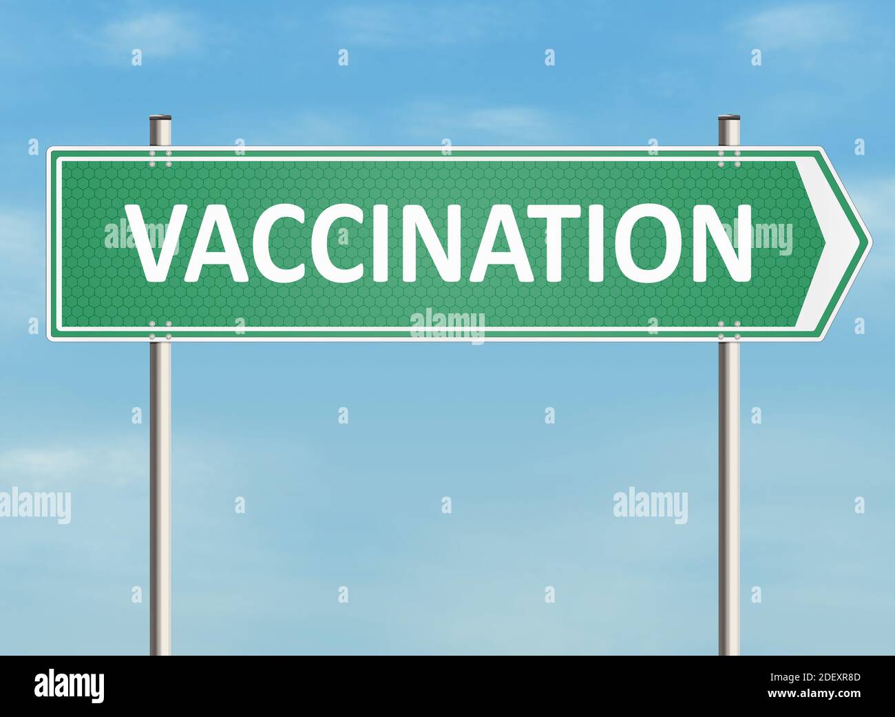 Vaccination concept. Road sign on the sky background with the word ...