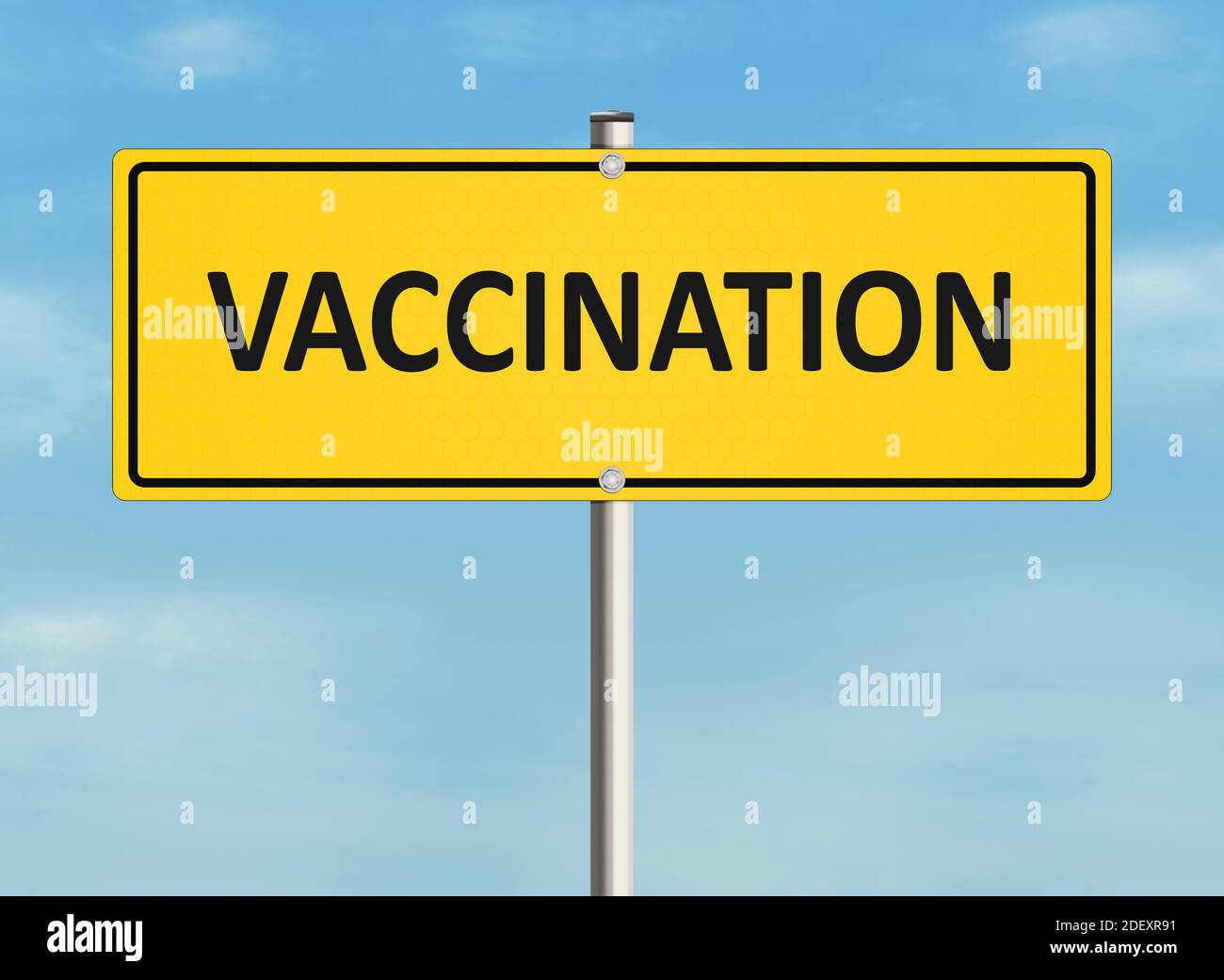 Vaccination concept. Road sign on the sky background with the word ...