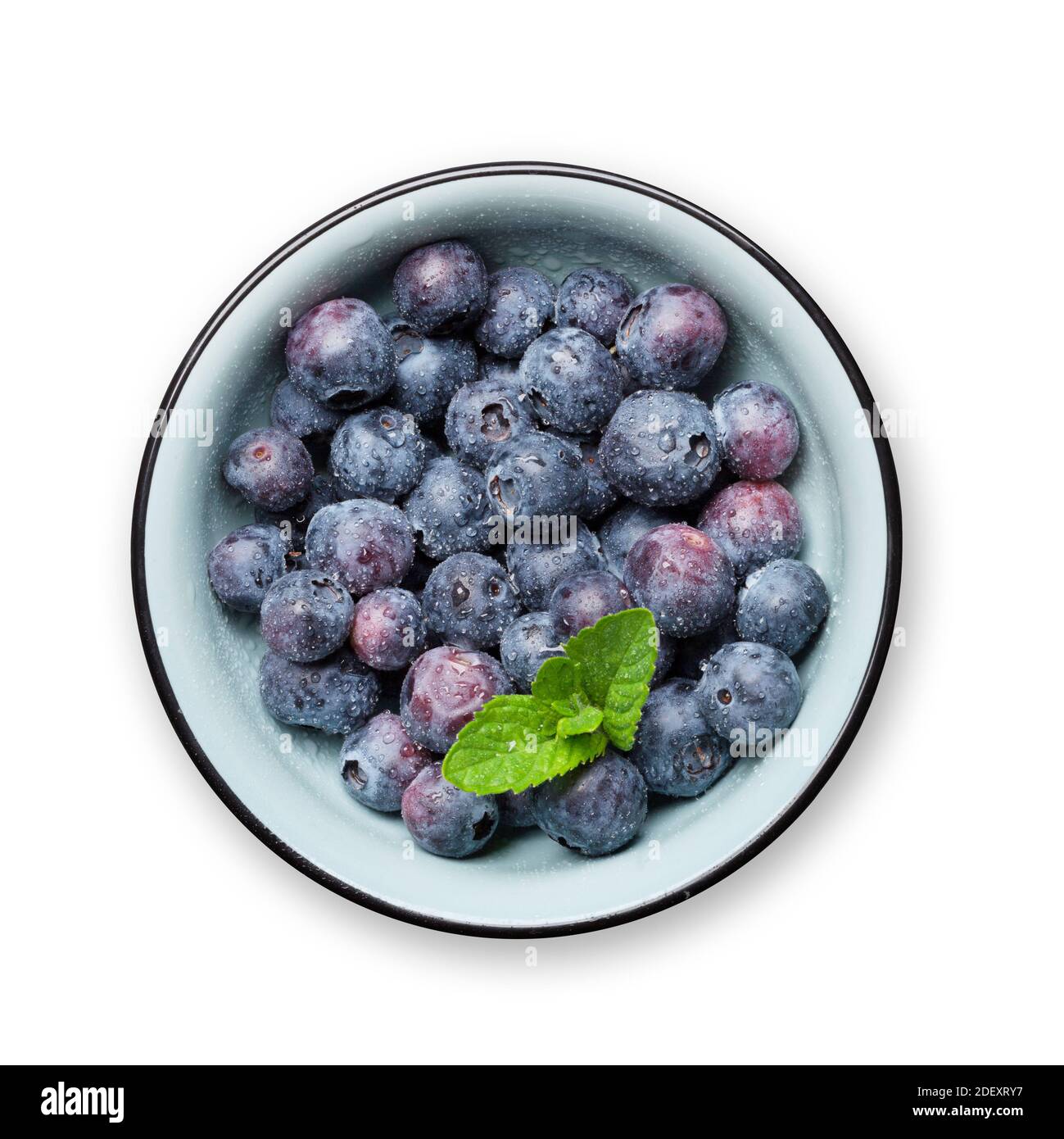 Blueberry in bowl. Fresh summer berries. Top view isolated on white ...