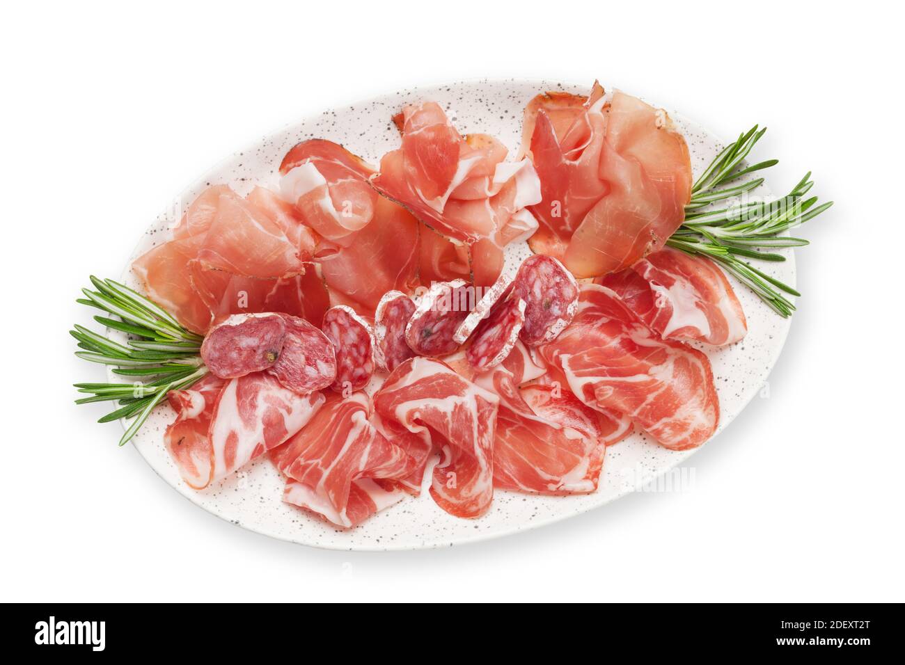 Traditional spanish jamon, prosciutto crudo, italian salami, parma ham ...