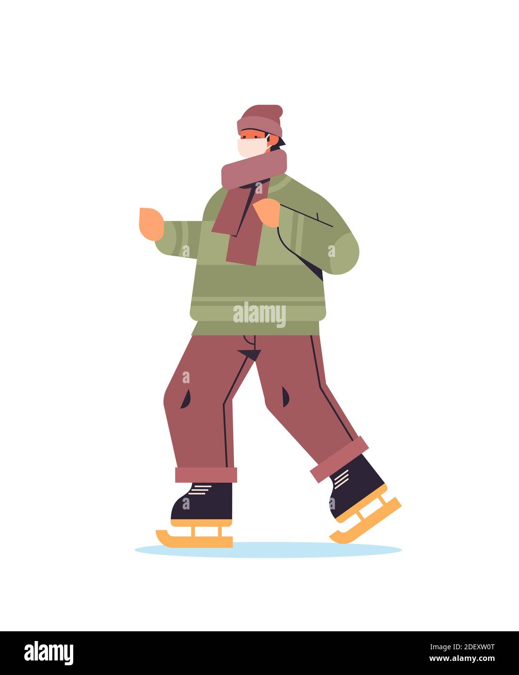 man in mask skating on ice rink guy having winter fun outdoors ...