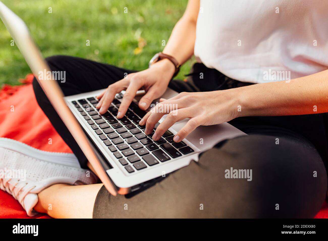 Close-up image of hands, fingers, typing on the keyboard text Stock ...