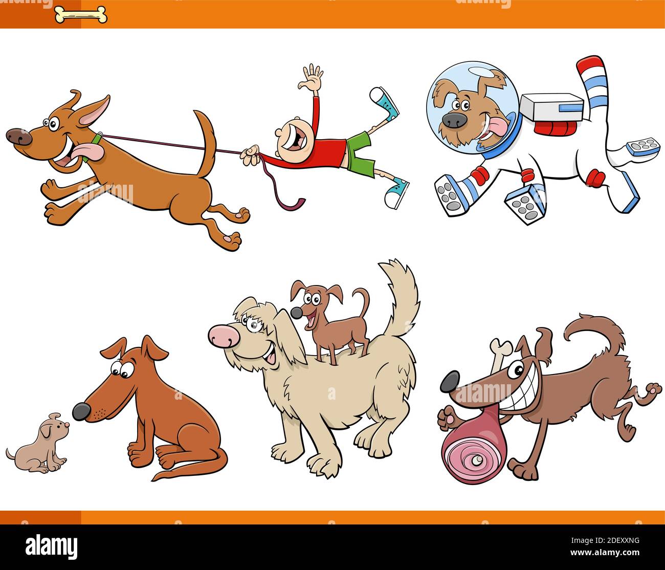 Cartoon Illustration of Happy Dogs and Puppies Comic Animal Characters ...