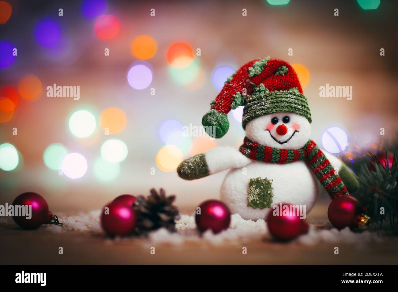 Christmas card. toy snowman on Christmas background Stock Photo - Alamy