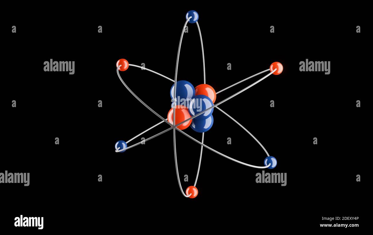 3D model of an atom with nucleus, electrons, protons and neutrons ...