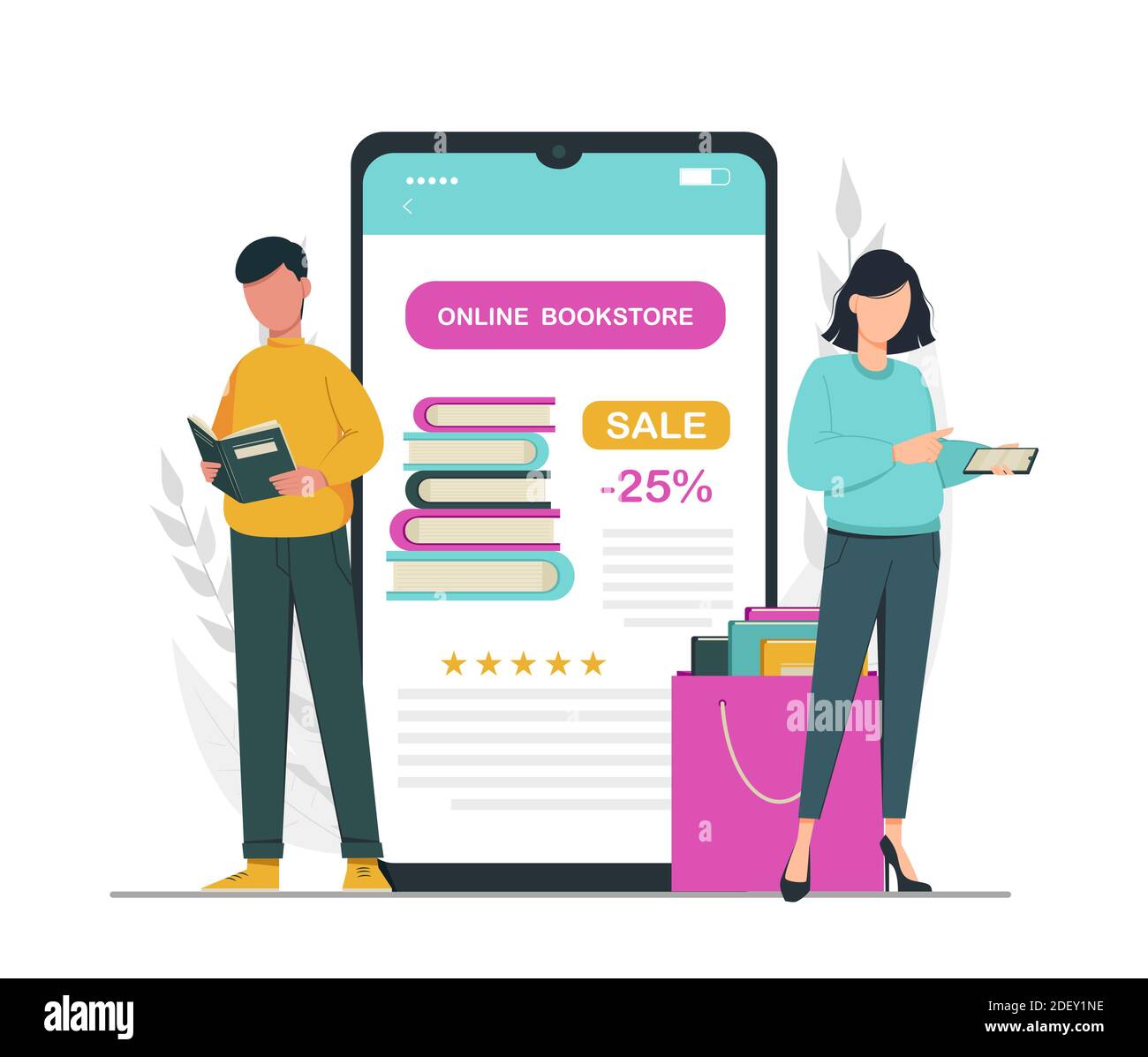 Book lover, reading, library concept. Faceless cartoon characters man ...