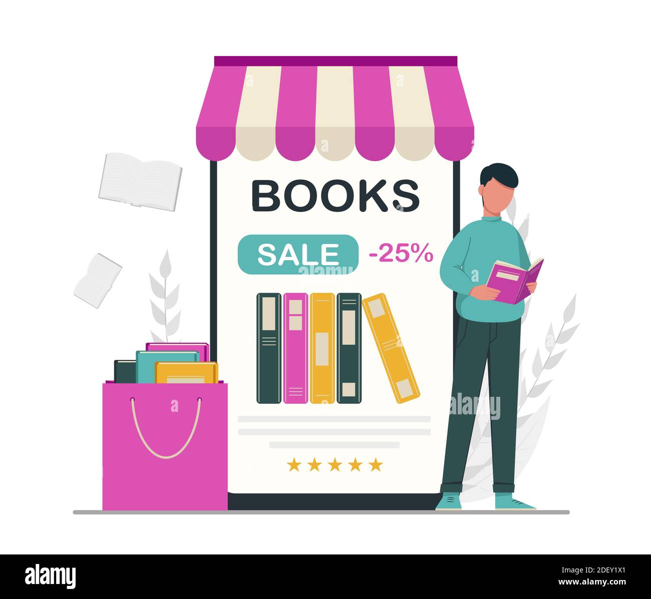 Book lover, reading, library concept. Faceless cartoon character man ...