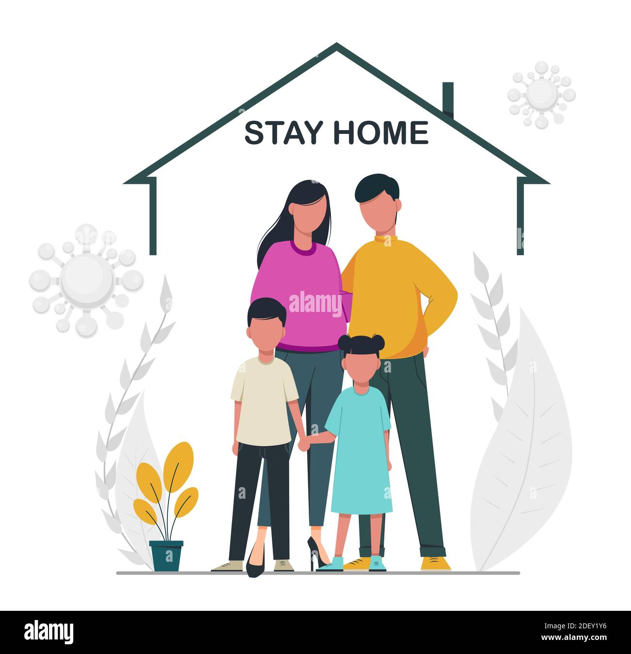 Stock vector. Stay Home, self-isolation concept. Family during ...