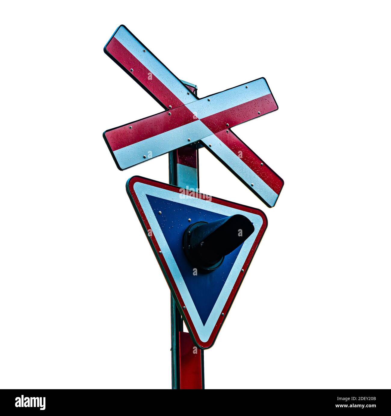 Railroad crossing signal lights isolated on white background Stock ...